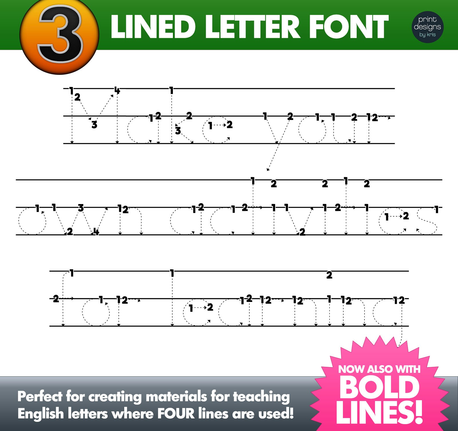 Tracing Font • Three Lined Alphabet Letter Tracing Font • Teaching ...