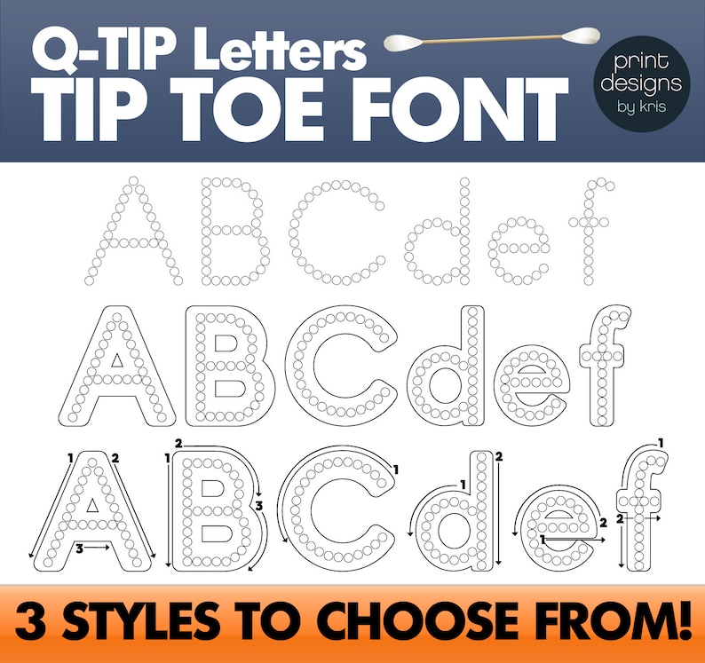 Preschool Font Teacher Font Q-tip Letter Font Tip Toe Alphabet Learning ...
