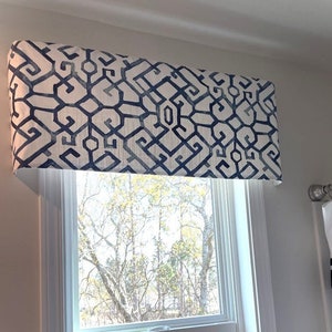 Straight Custom Valance in Modern Blue & White Print, Fully Lined ...