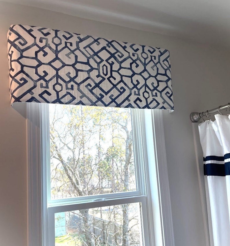 Straight Custom Valance in Modern Blue & White Print, Fully Lined ...