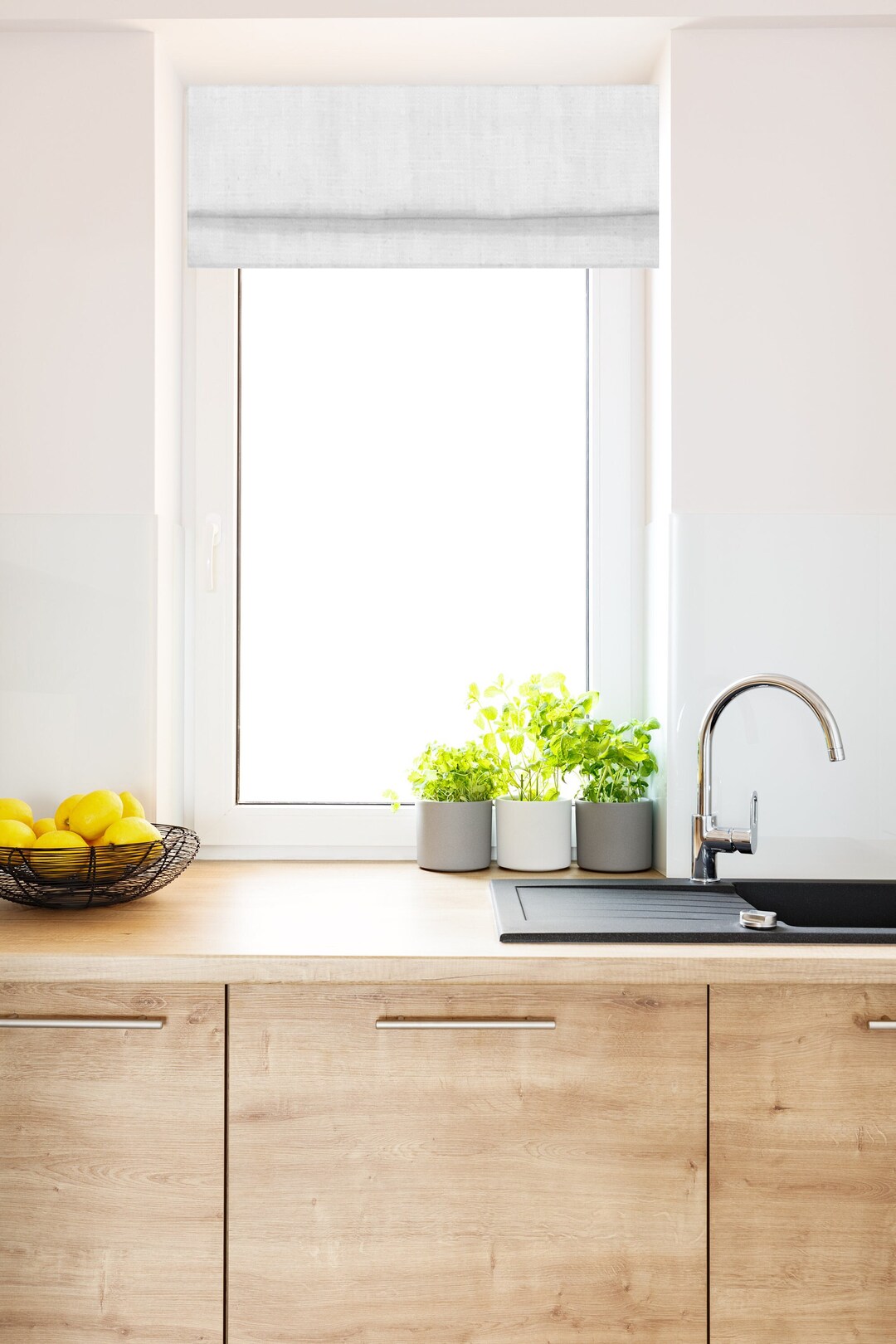 Modern Single Fold Roman Valance in White Linen Cotton, Fully Lined ...