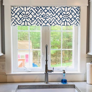 Straight Custom Valance in Modern Blue & White Print, Fully Lined ...