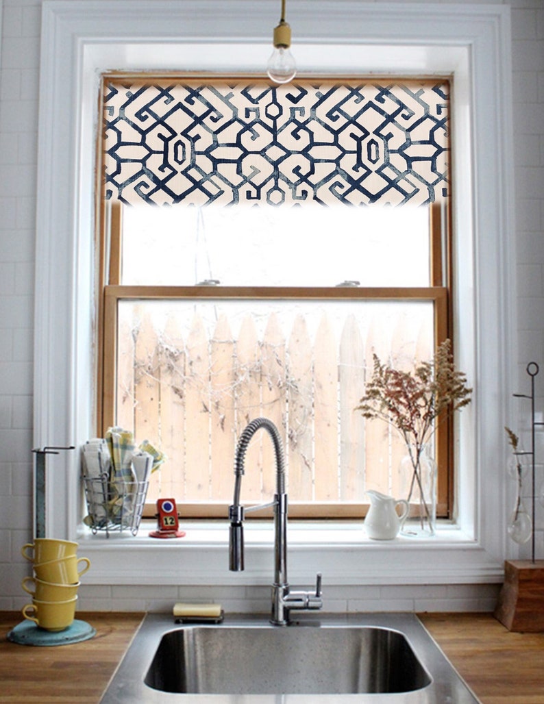 Straight Custom Valance in Modern Blue & White Print, Fully Lined ...