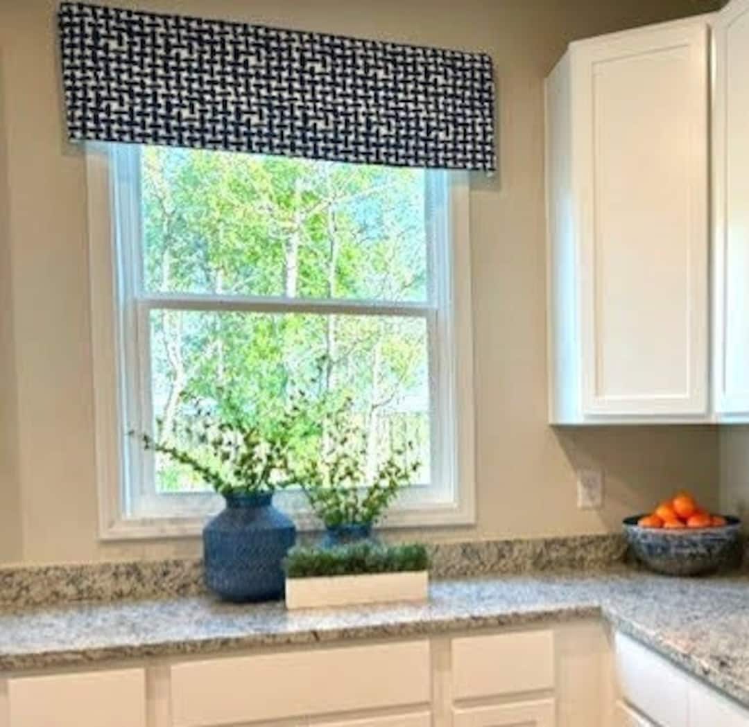 Straight Custom Valance in Blue and White Cross Pattern on 100% Cotton ...