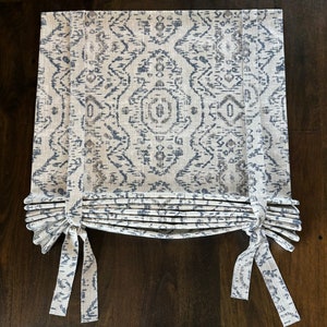 Custom Made, Fully Lined Tie up Valance in Deep Blue and White Fabrics ...