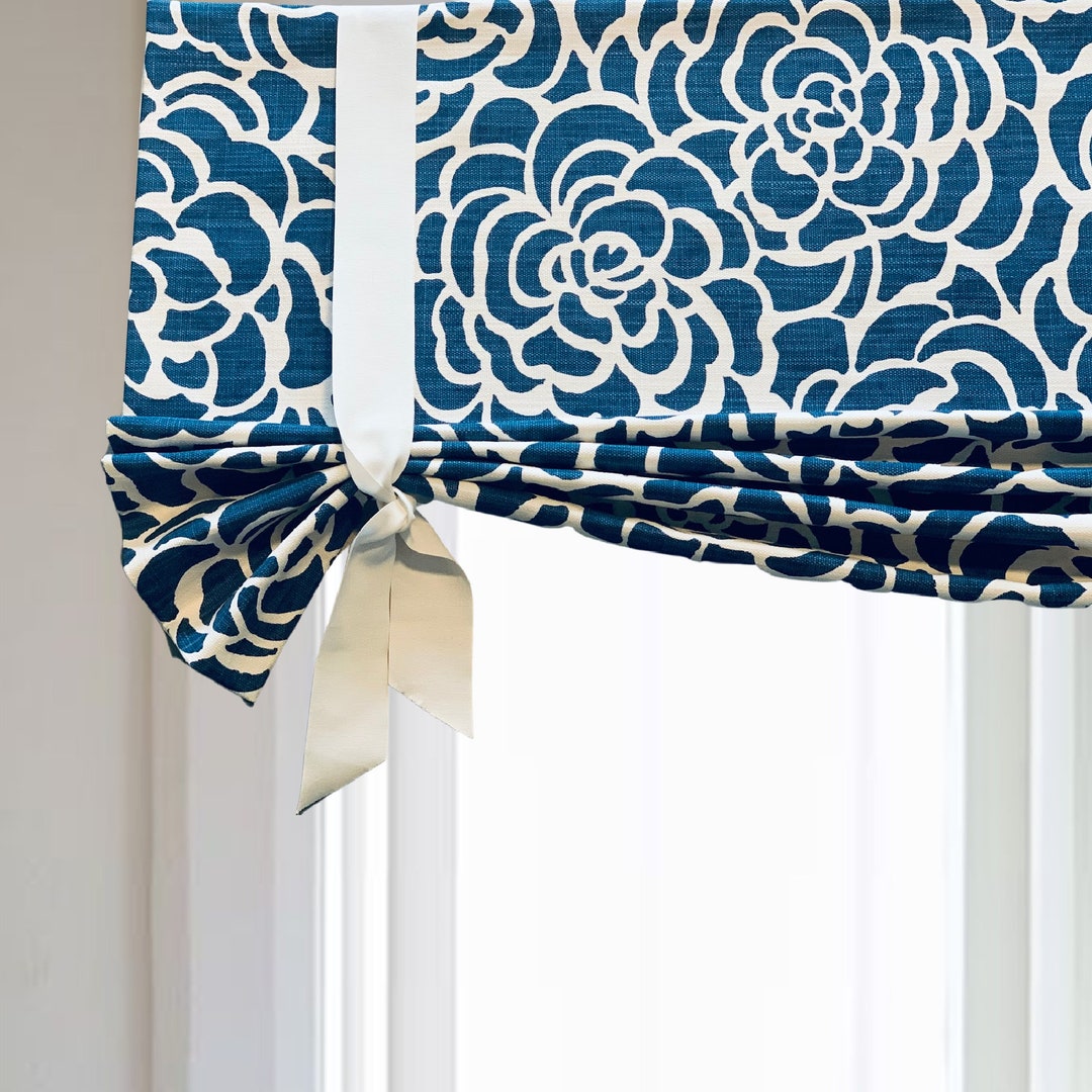 Custom Made, Fully Lined Tie up Valance in Navy or Light Blue and White ...