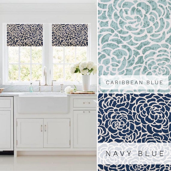 Faux Roman Shade Valance in Navy Blue or Caribbean Floral - Etsy