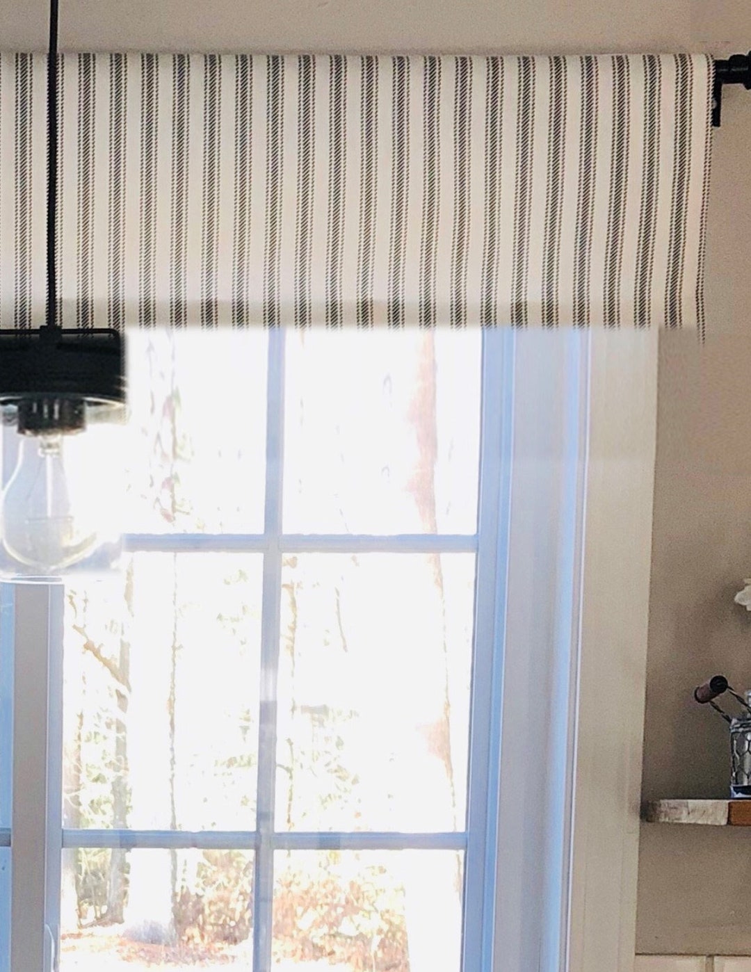 Straight Valance Custom Made in Black and White Ticking Stripe, Fully ...