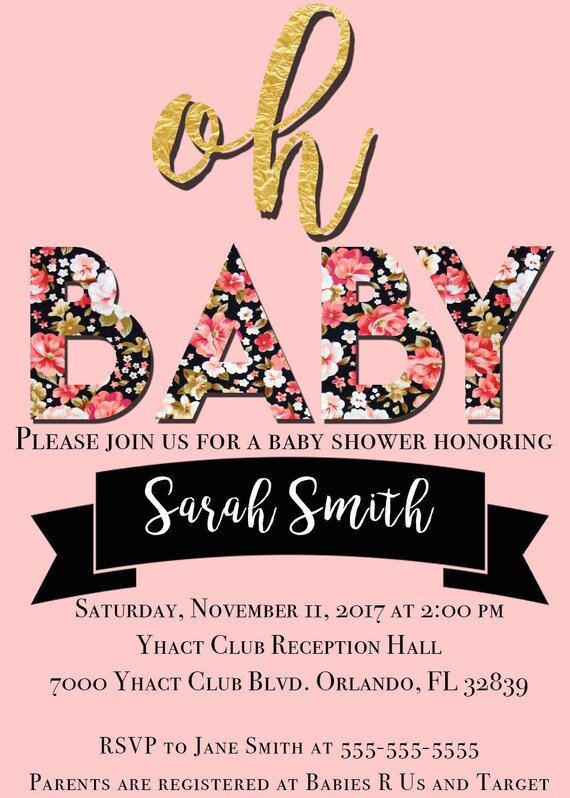 Oh Baby Floral Baby Shower Invitation Customizable | Etsy
