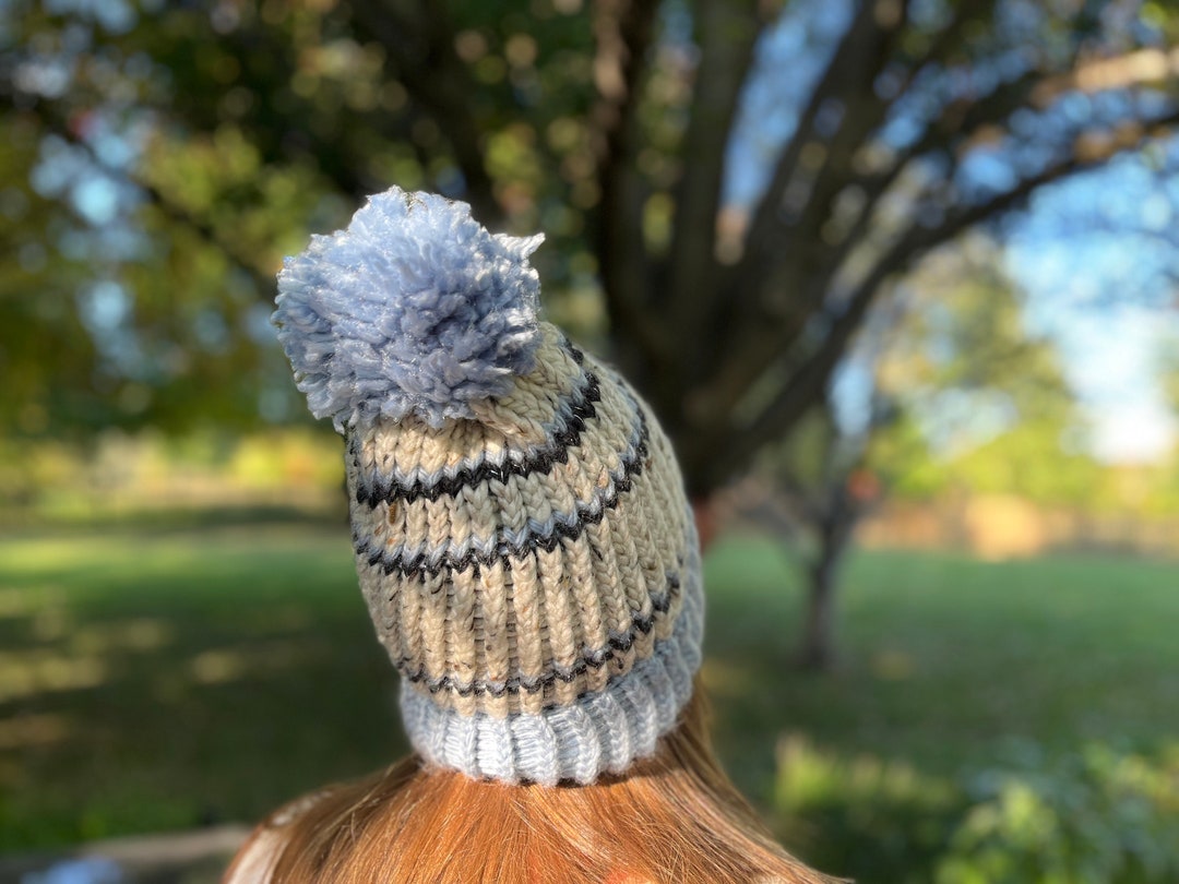 Homemade Knit Hats With Puffball for Adults Ice Blue, Oatmeal ...
