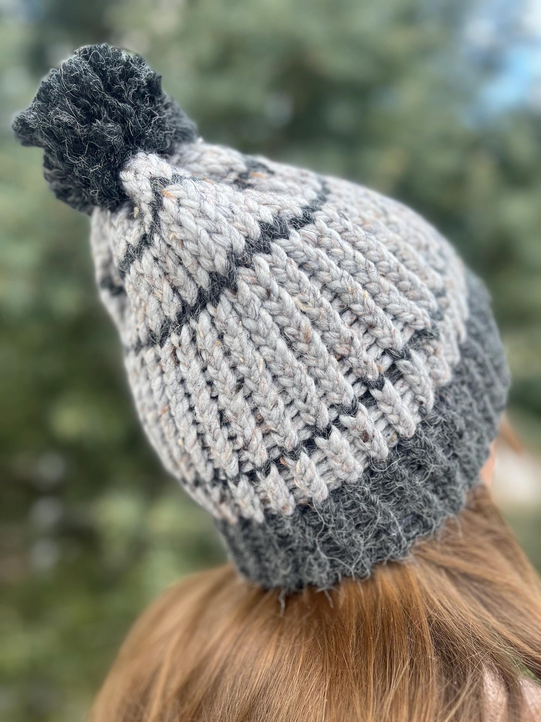 Chunky Knit Beanie With Puffball: Steel & Speckled Grey Winter Hat - Etsy