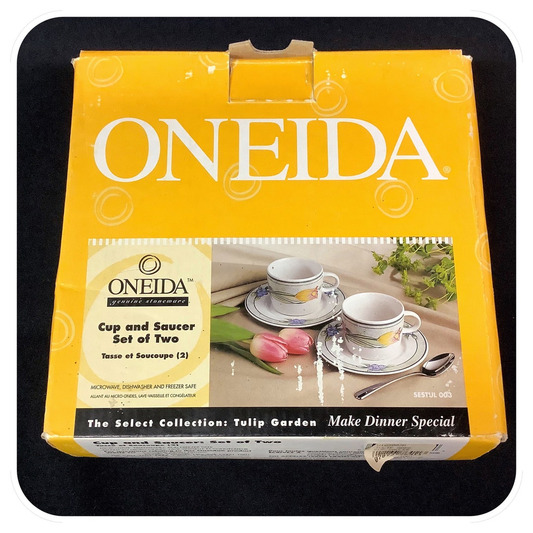 Oneida Tulip Garden Cup and Saucer Tea Set of Two Vintage New in Box ...