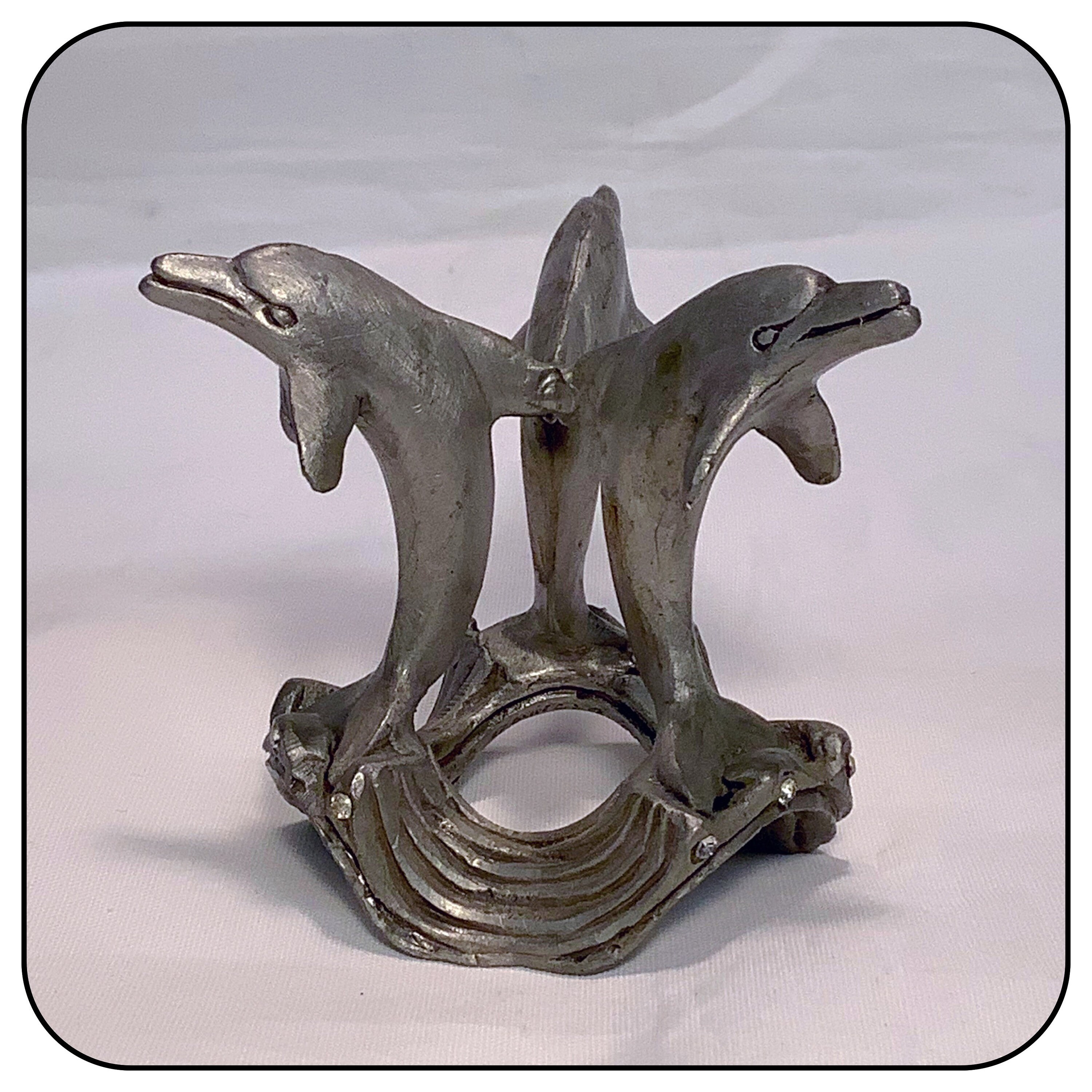 Vintage 1993 Sunglo Dolphin Pewter Paperweight Holder and Blue Etched ...