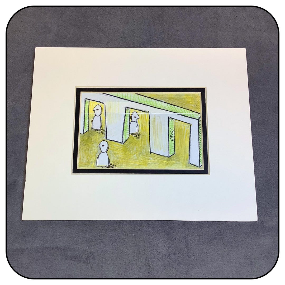 Original Outsider Art Depicting People in Doorways, on an Envelope by ...