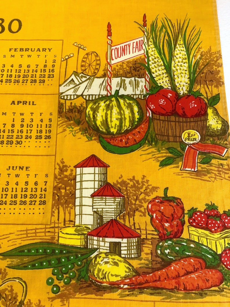 1980 County Fair and Farm Food Decorative Calendar Tea Towel Kitchen ...