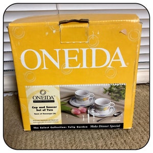 Oneida Tulip Garden Cup and Saucer Tea Set of Two Vintage New in Box ...