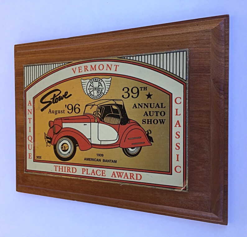 Vintage Vermont Antique Classic Third Place Award Plaque - Etsy