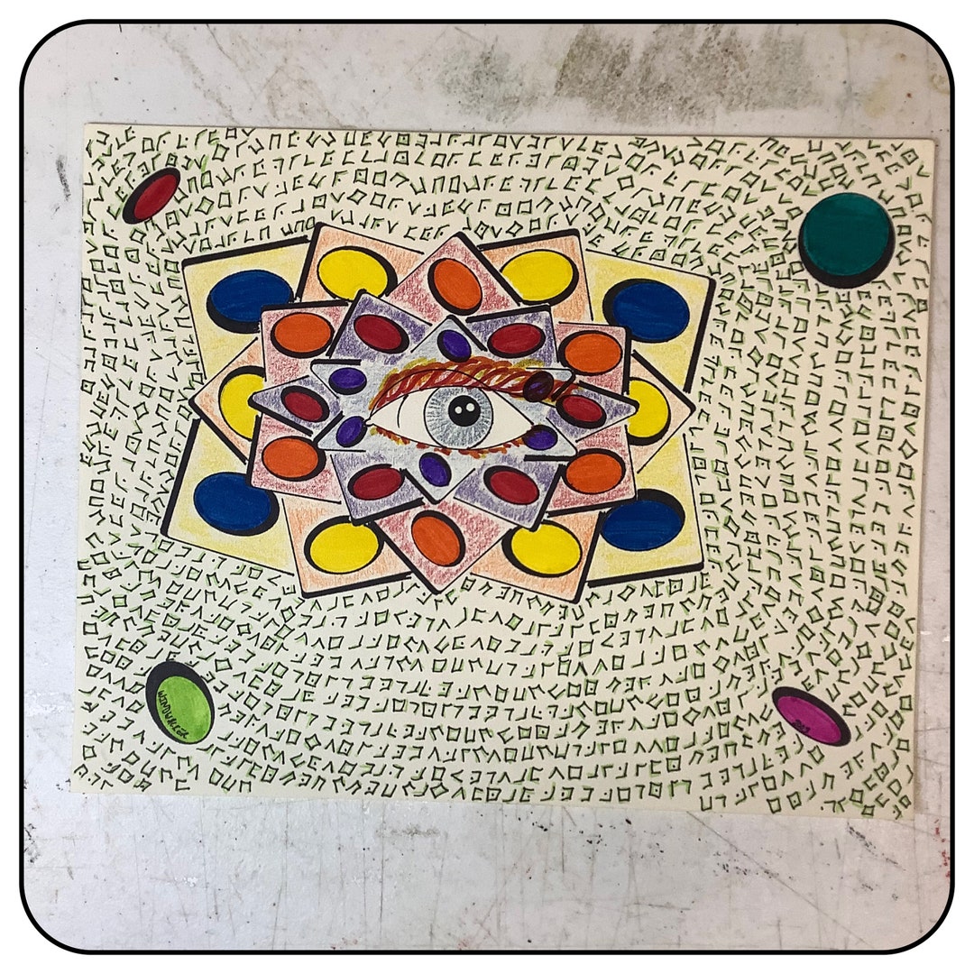 Original Cryptic Doodle Outsider Art Pencil Drawing, All Seeing Eye of ...