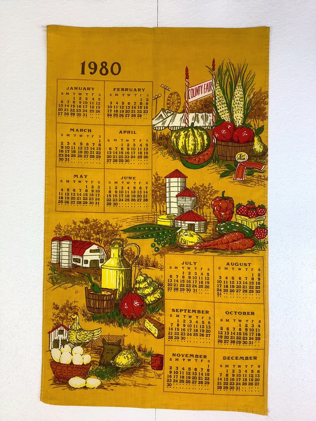 1980 County Fair and Farm Food Decorative Calendar Tea Towel Kitchen ...