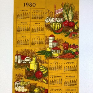 1980 County Fair and Farm Food Decorative Calendar Tea Towel Kitchen ...