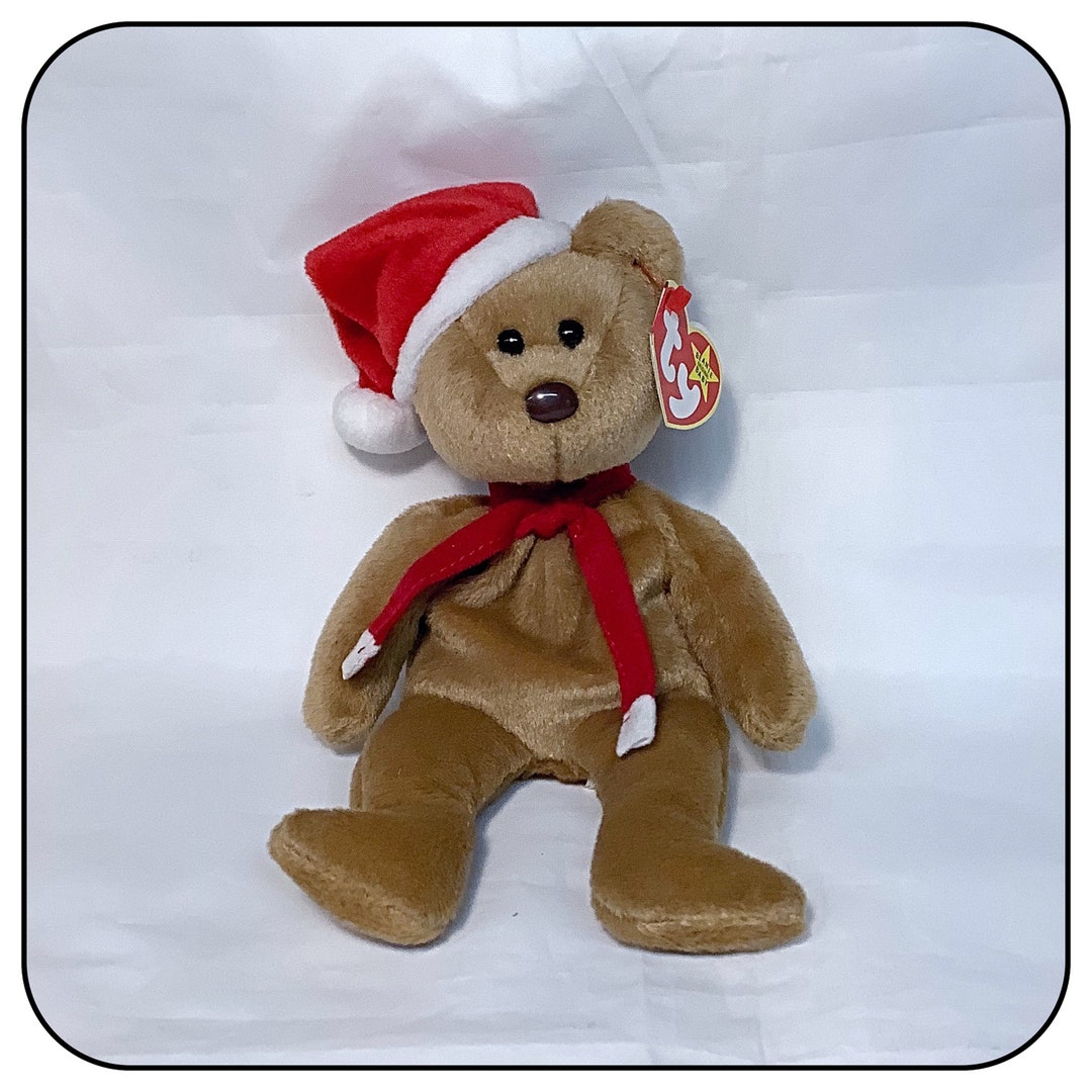1997 Holiday Teddy TY Beanie Babies Bear Beanie Babies Brown Christmas Holiday Bear With Santa Hat Excellent Condition With Tags Etsy UK