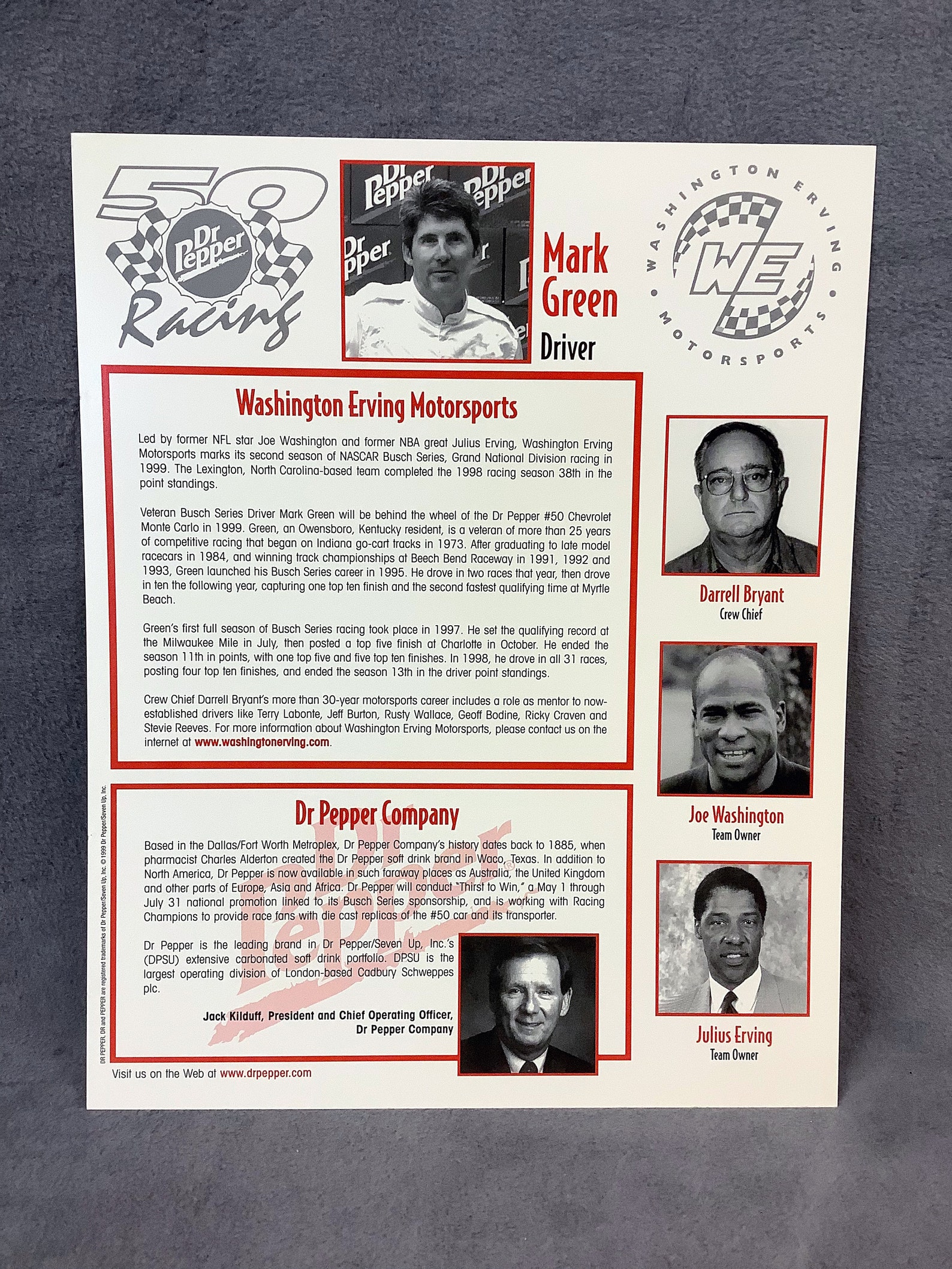 Mark Green Signed 1999 NASCAR Bush Grand National Series 50 Dr Pepper ...