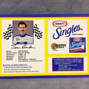 Tim Bender Signed 1997 NASCAR Bush Grand National Series #17 Kraft ...
