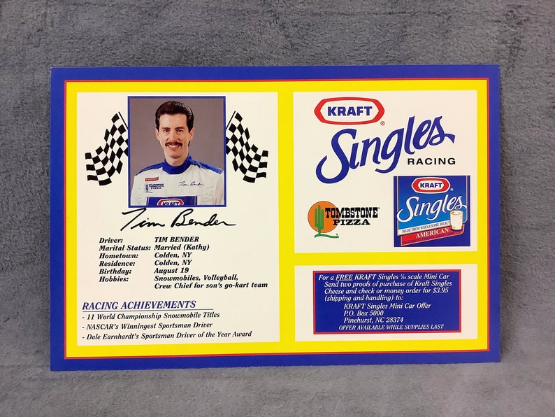 Tim Bender Signed 1997 NASCAR Bush Grand National Series #17 Kraft ...