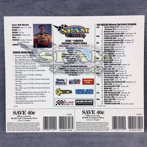 Mike Wallace Signed 1997 NASCAR Winston Cup Series #91 SPAM Racing ...