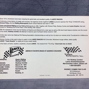Rodney Combs Signed 1997 NASCAR Bush Grand National Series #43 Lance ...