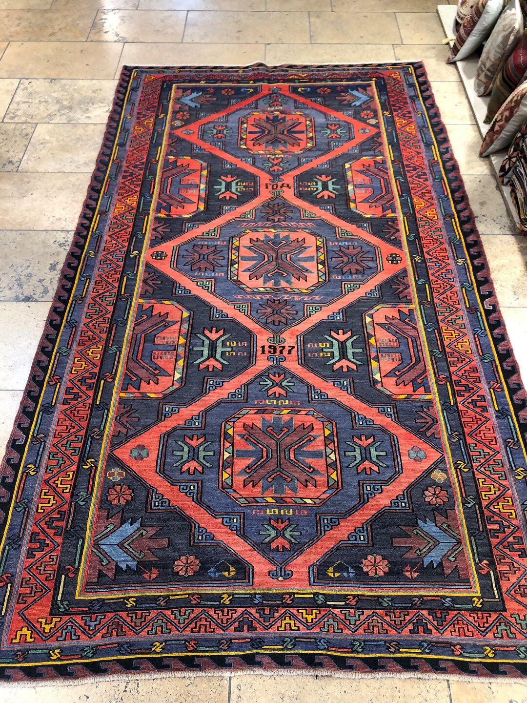 Caucasian Vintage Rug. Sumac Rug. Vintage Carpet. Low Pile Rug. Large ...