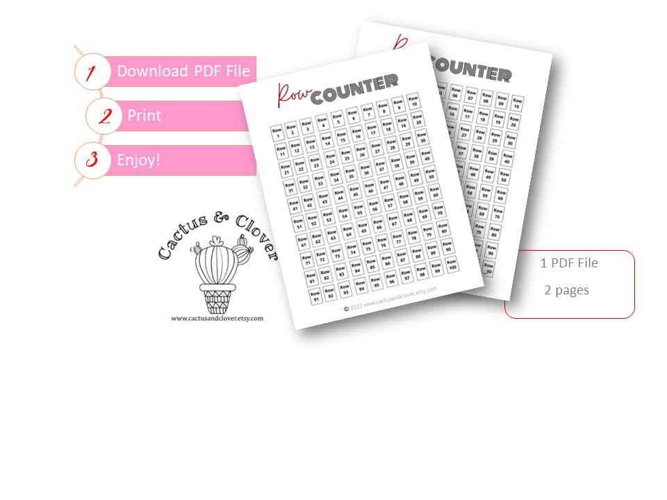 Printable Row Counter for Crochet or Knitting Projects, Printable ...