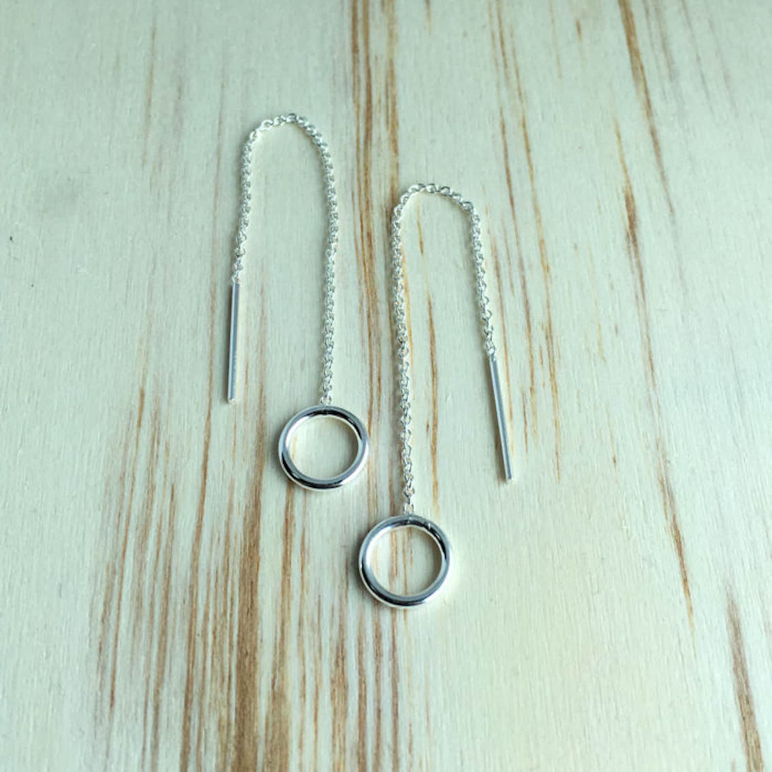Simple Threader Earrings 925 Sterling Silver Circle Silver - Etsy