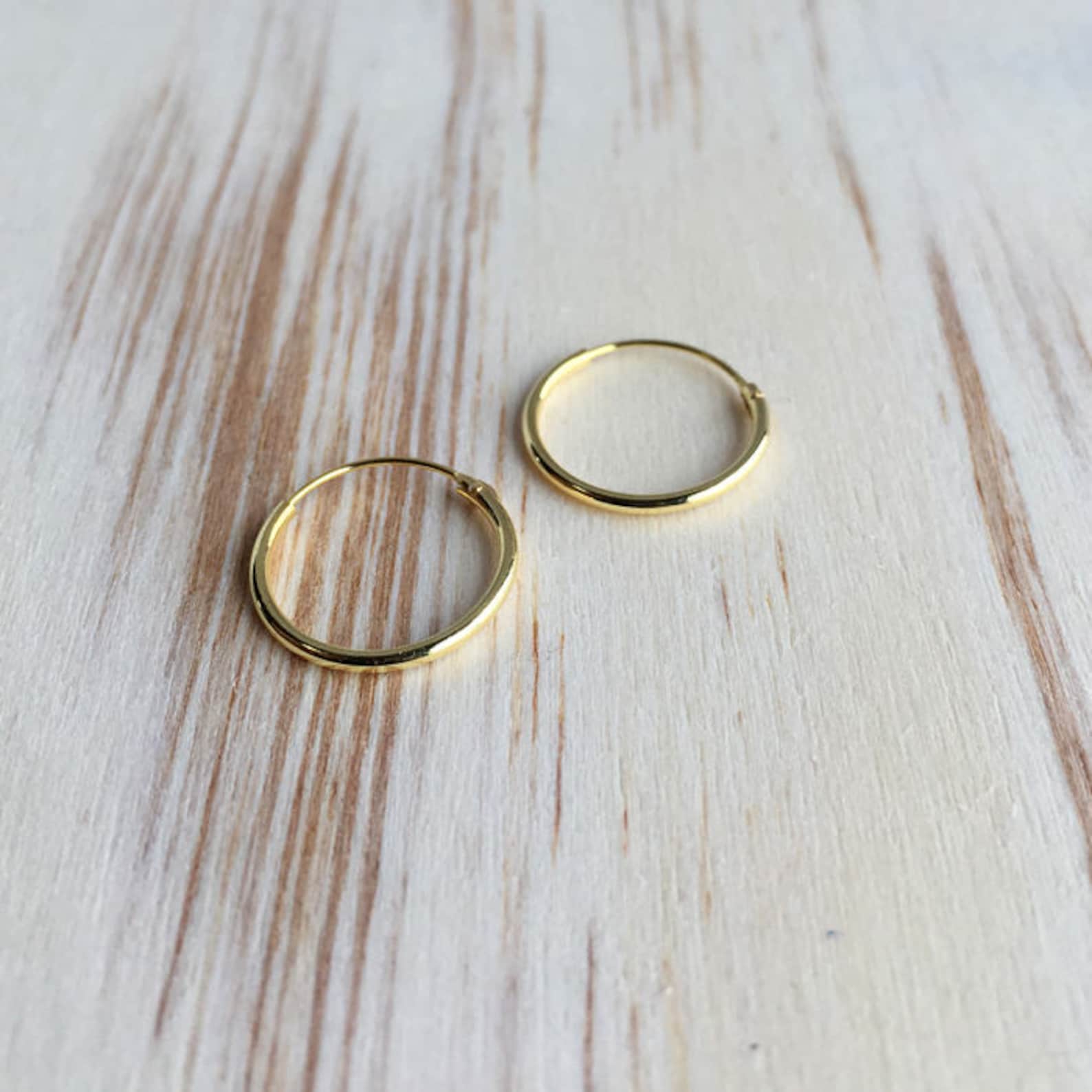 14mm Gold Hoop Earrings Gold Plated Tiny Hoop Earrings - Etsy