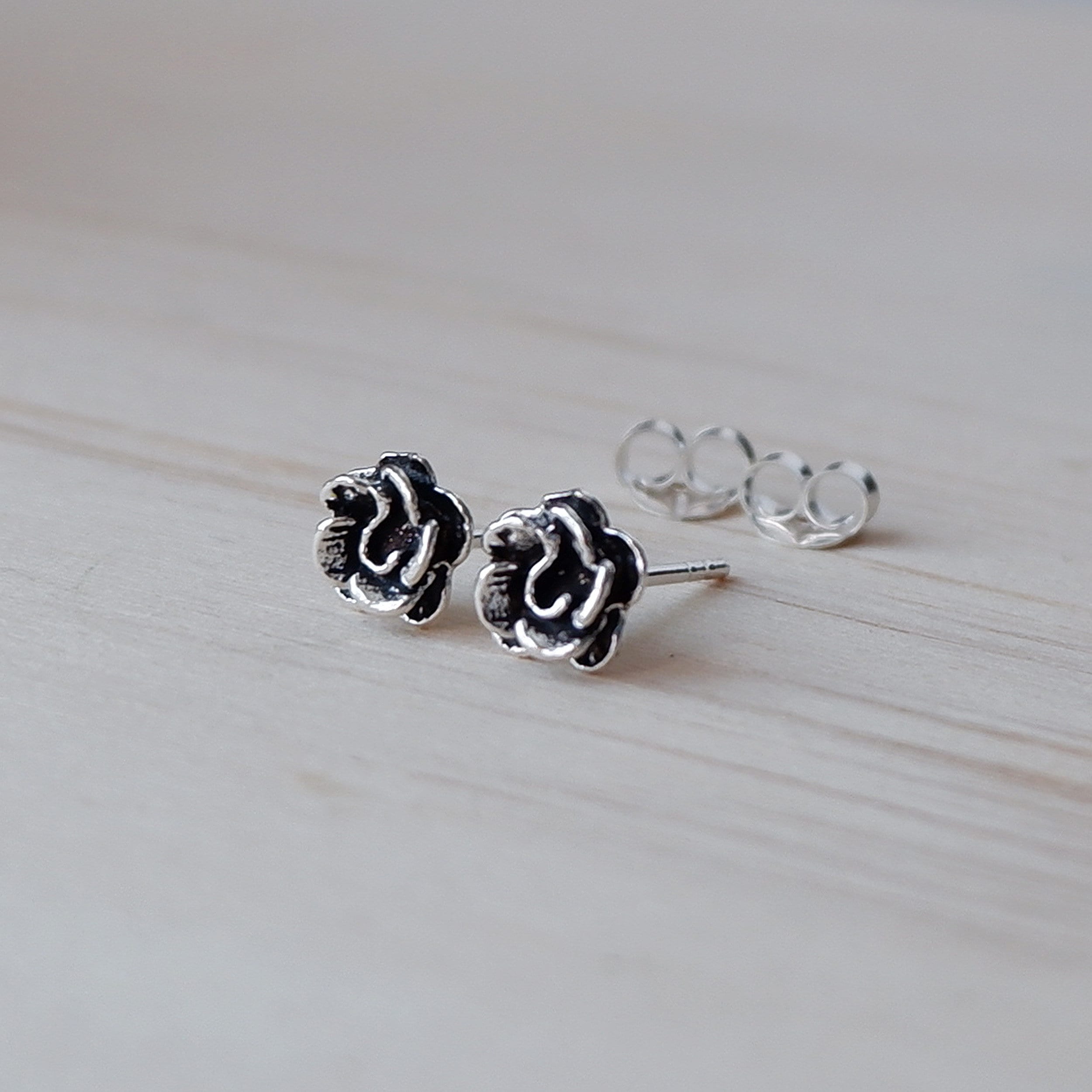 925 Sterling Silver Dainty Rose Stud Earrings Tiny Flower | Etsy