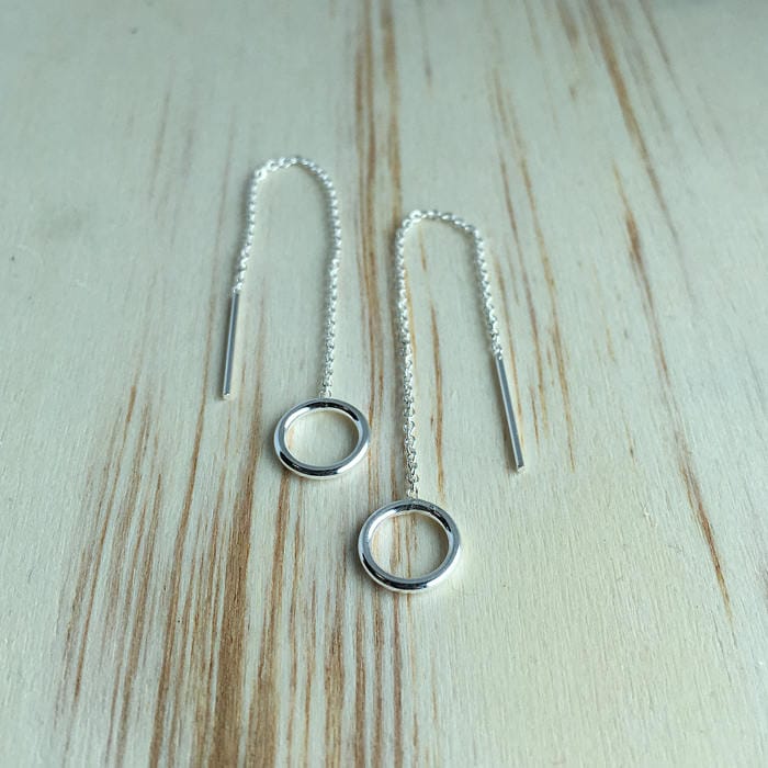 Simple Threader Earrings 925 Sterling Silver Circle Silver - Etsy