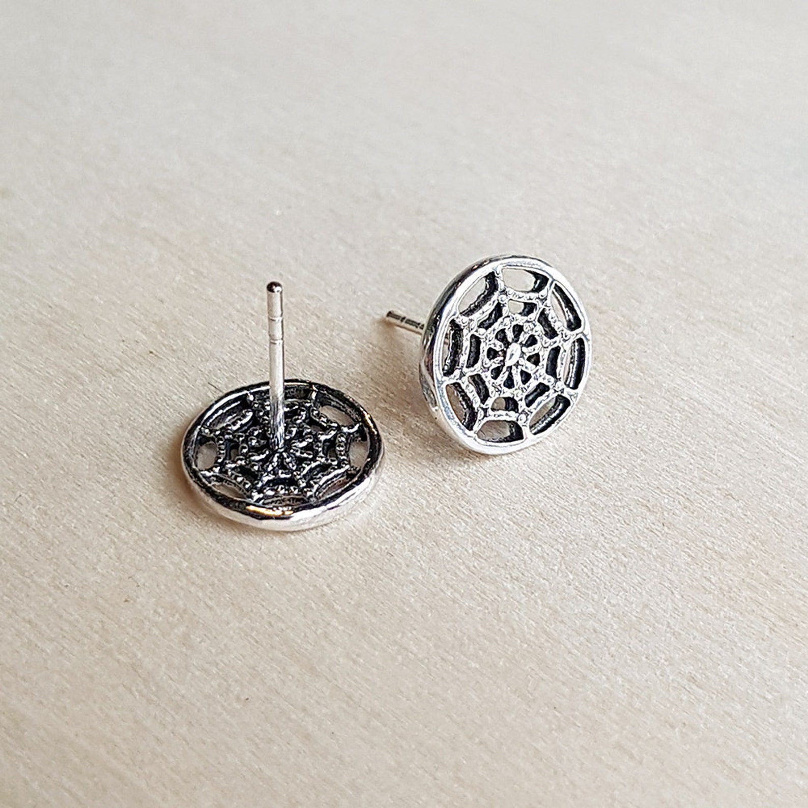 Spider Web Stud Earrings 925 Sterling Silver Web Stud | Etsy