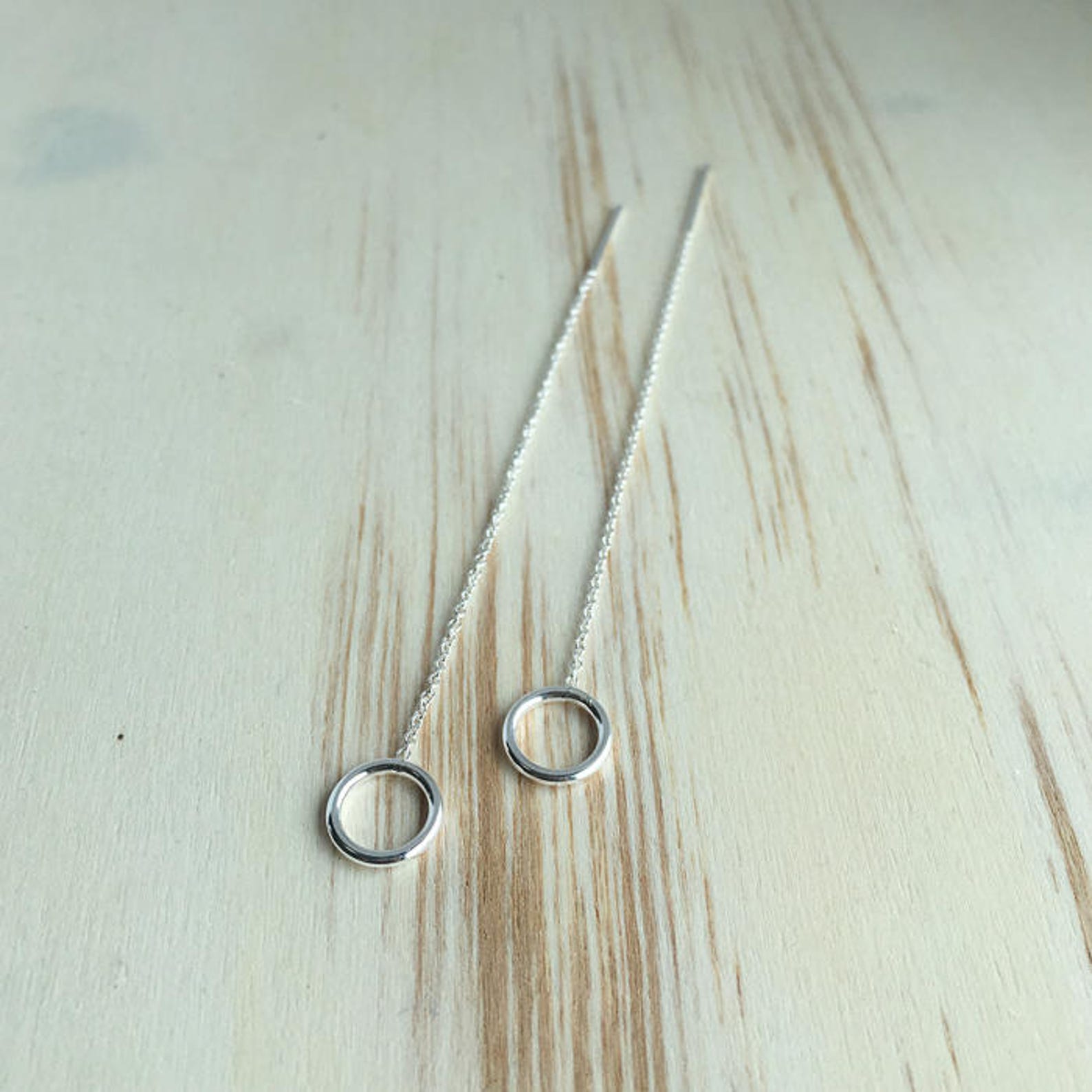 Simple Threader Earrings 925 Sterling Silver Circle Silver - Etsy