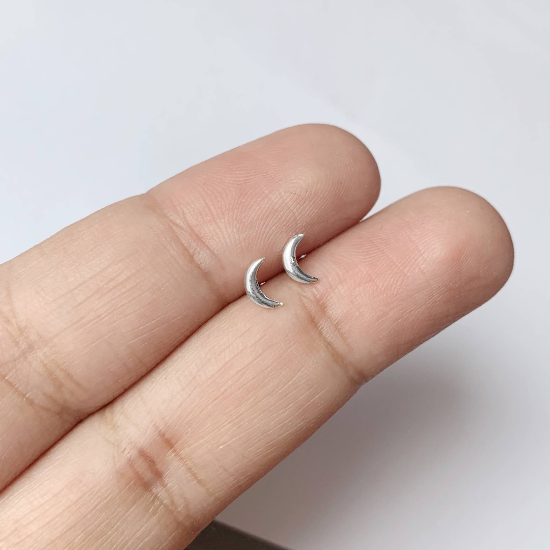 Crescent Stud Earrings - 925 Sterling Silver - Boho Moon Stud Earrings - Celestial Moon Jewelry ...