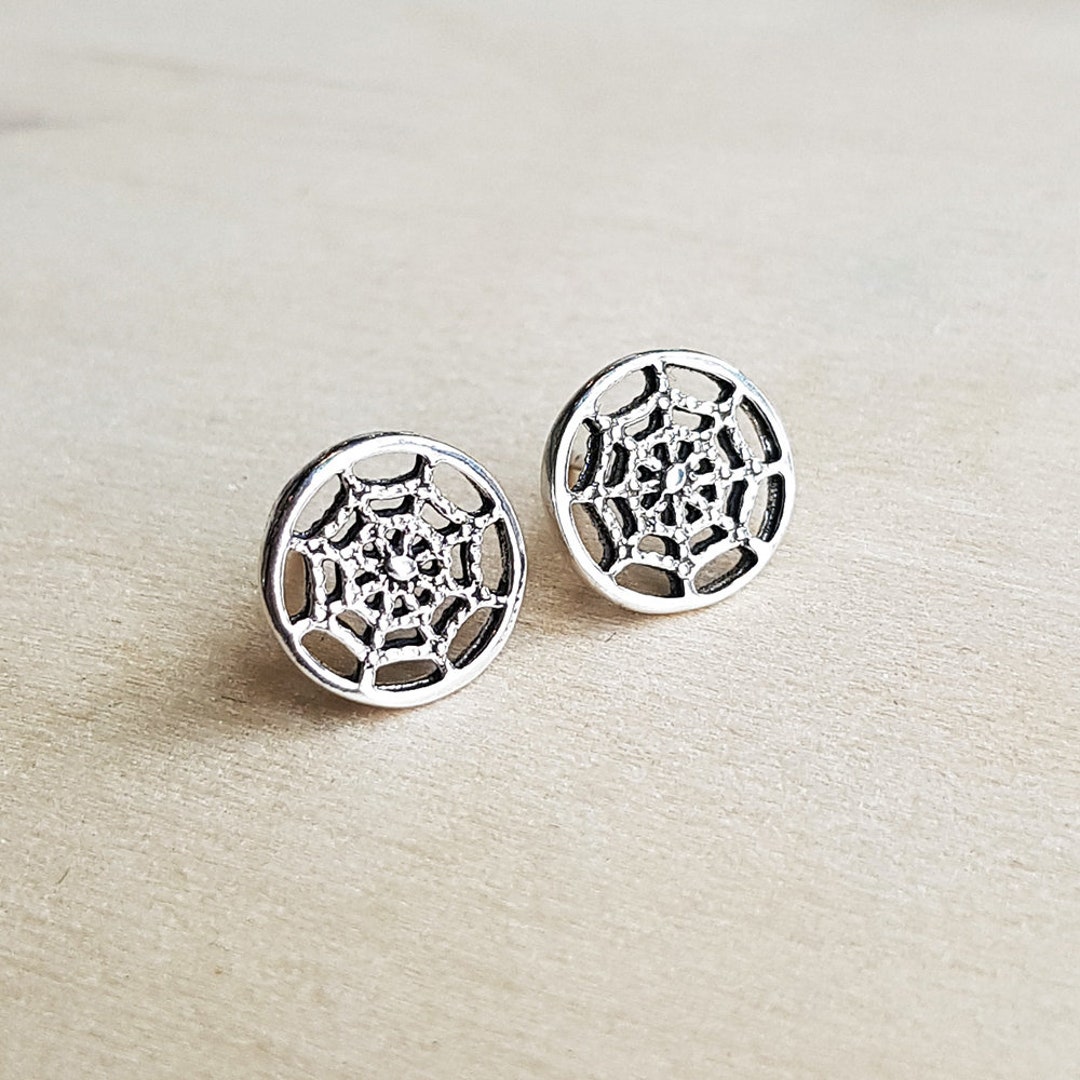 Spider Web Stud Earrings - 925 Sterling Silver - Web Stud Earrings ...