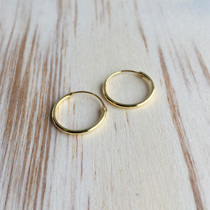 14mm Gold Hoop Earrings Gold Plated Tiny Hoop Earrings - Etsy