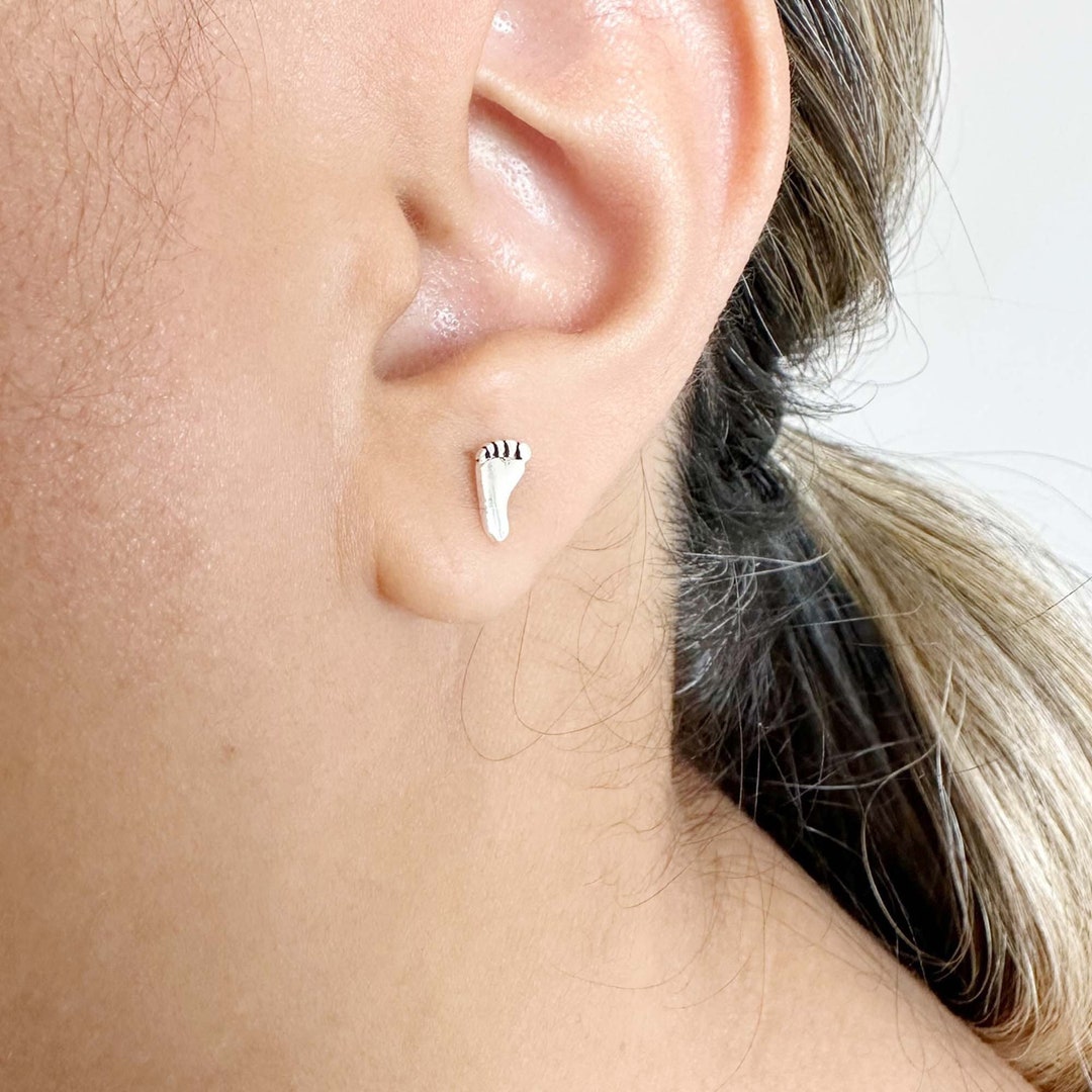 Sterling Silver Tiny Foot Earrings - Tiny Foot Studs - Footprint ...