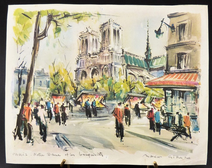 Marius Girard Mid Century Lithograph Print of Paris Notre Dame Et Les ...