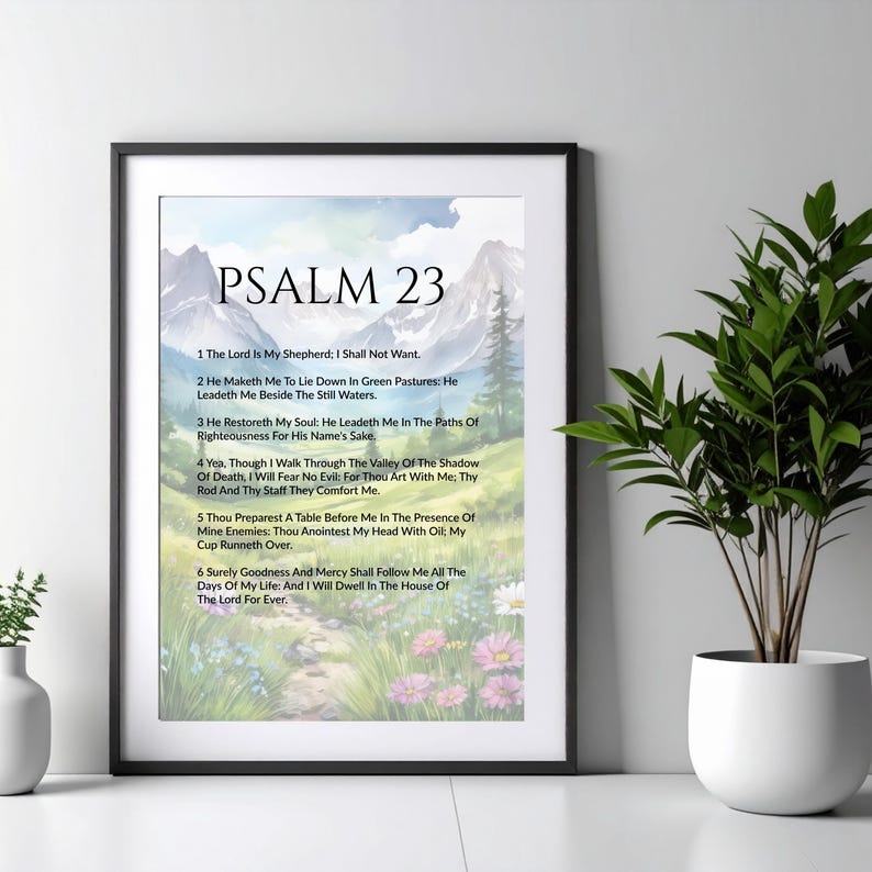 Psalm 23 Wall Art Vertical | Watercolor Painting of Valleys and ...