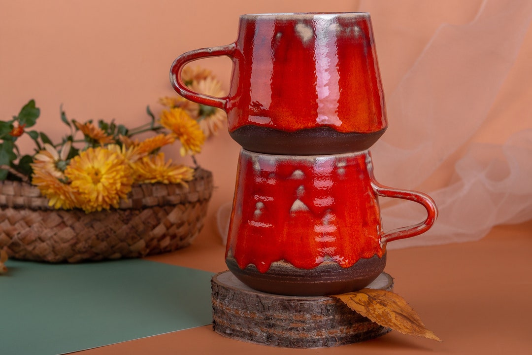 Handmade Red Coffee Mug, Stoneware Coffee Mug, Large Ceramic Cappuccino ...