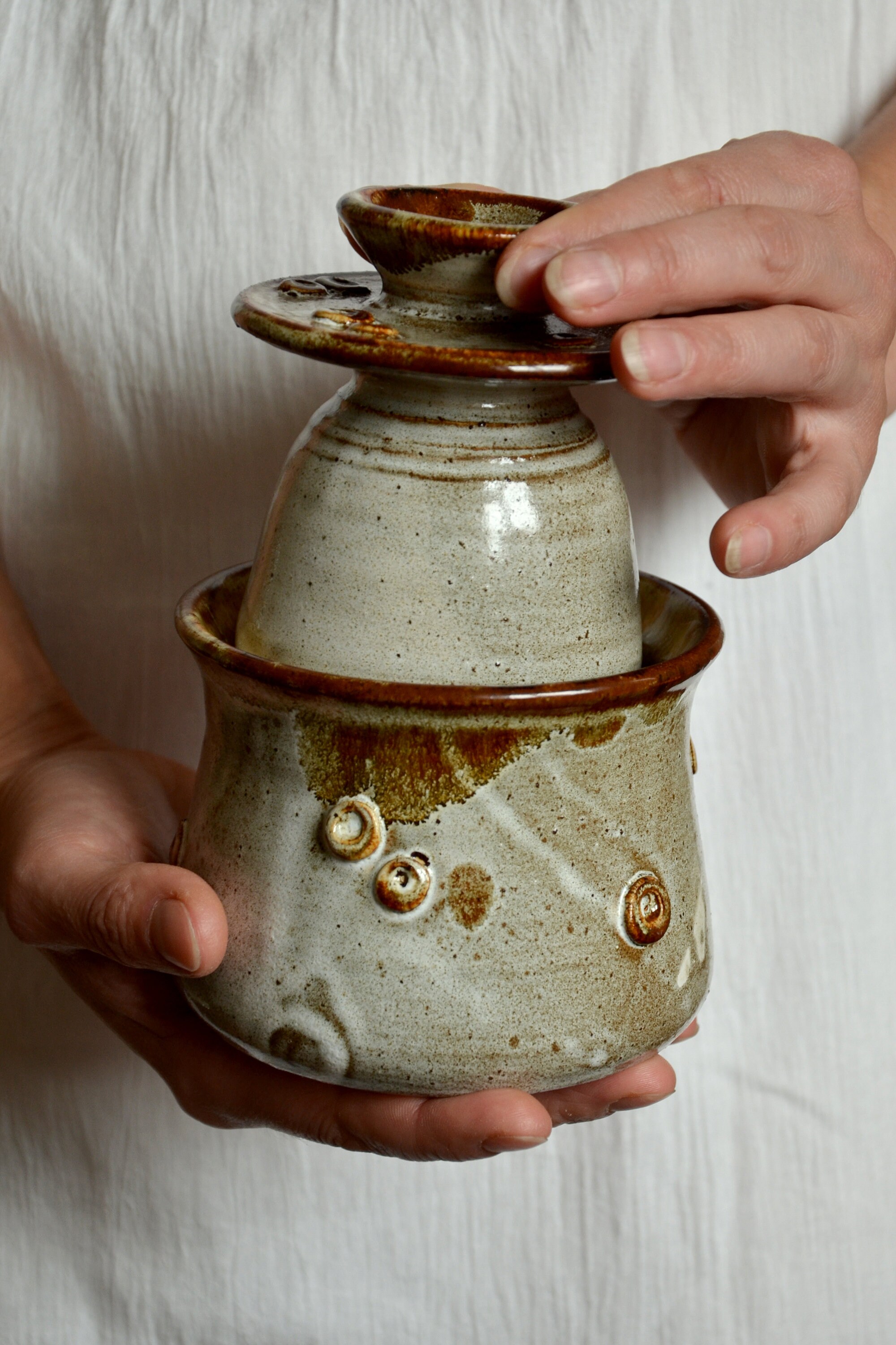 Pottery Butter Keeper With Lid French Butter Pot Whitegold - Etsy Canada