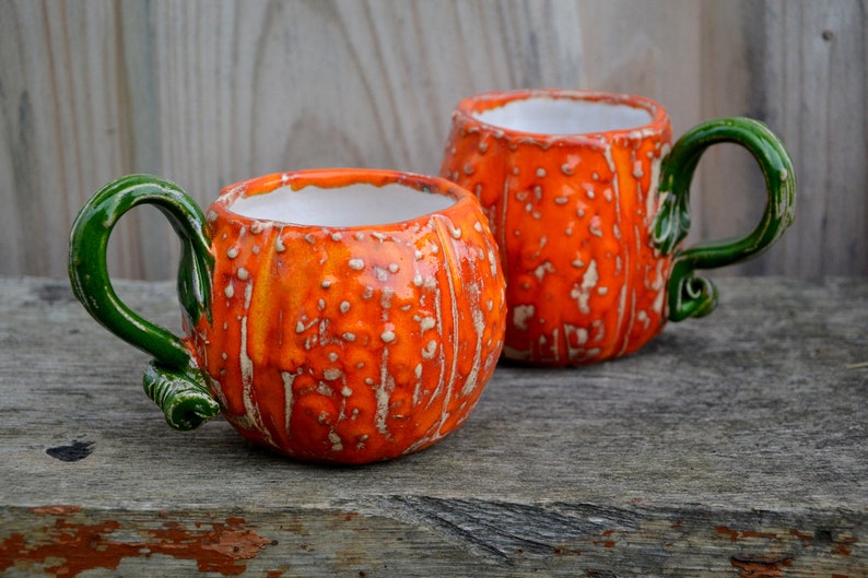 Pumpkin Mug Orange Set Of Two Mugs Shape Of a Pumpkin | Etsy