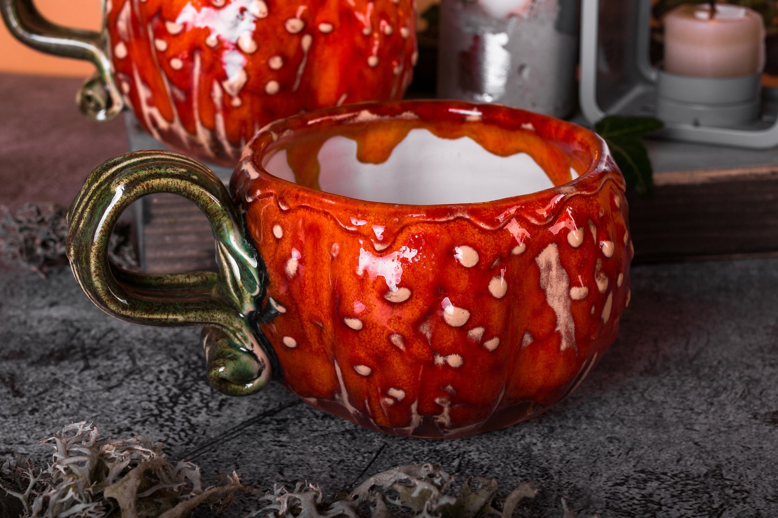 Pumpkin Mug Orange Set of Two Mugs Shape of a Pumpkin - Etsy