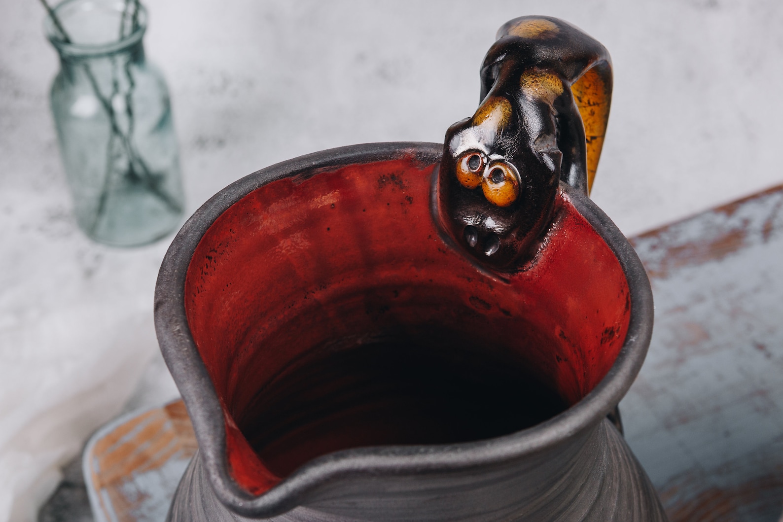 Handmade Ceramic Pitcher, With Lizard Handle, Fine Art Ceramics, Wine ...