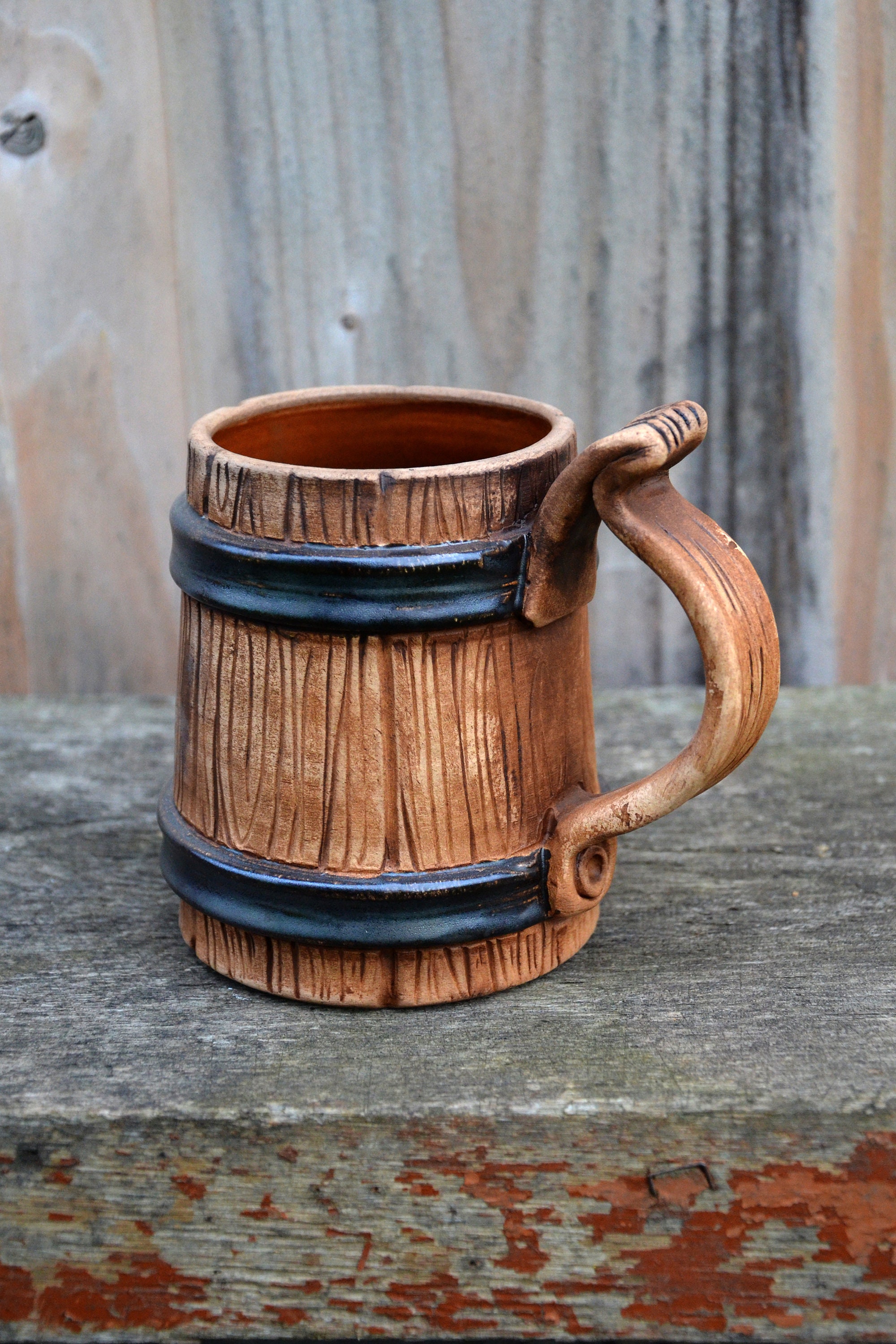 Large Beer Mug Pottery Wood Decor Ceramic Rustic Stile - Etsy Canada